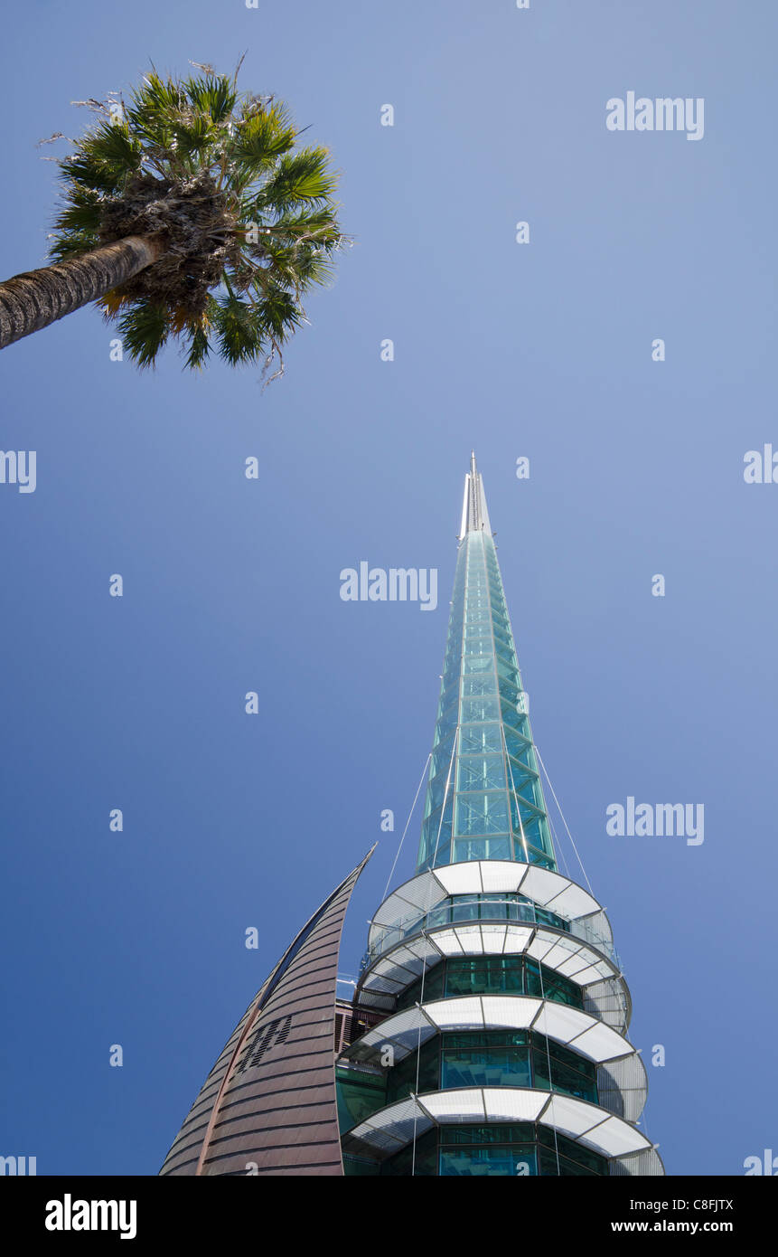 Perth Swan Bell Tower and palm tree in Barrack Square, Perth, Western ...
