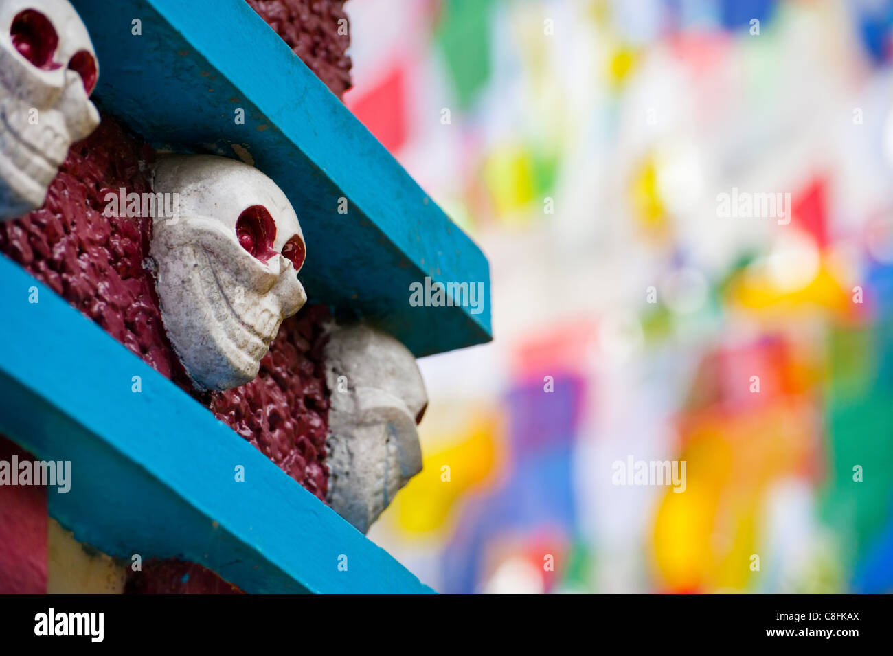 Scull and praying flags in Tibetan Buddhist Monastery. Architecture ...