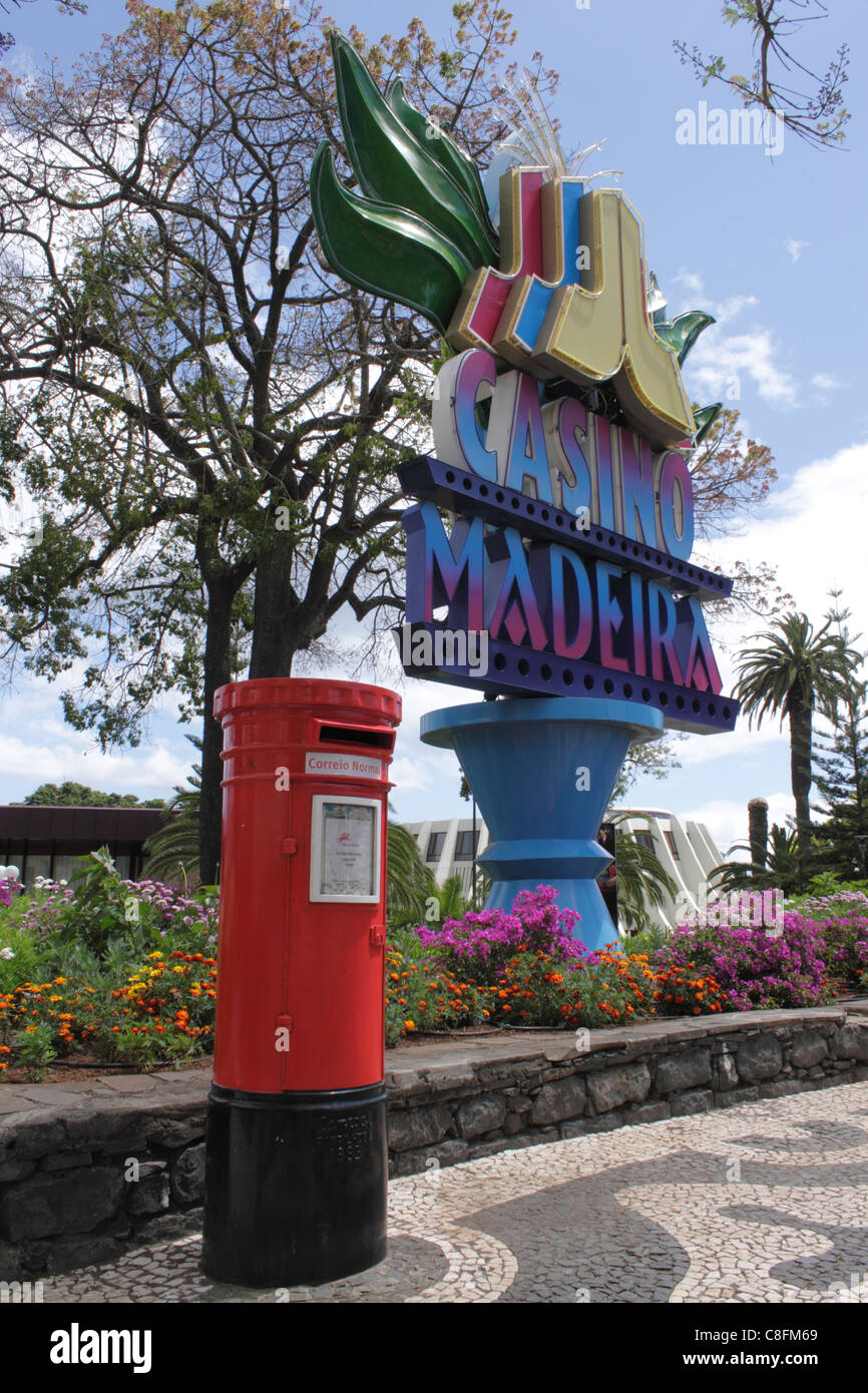 Casino Madeira sign and post box Funchal Stock Photo - Alamy