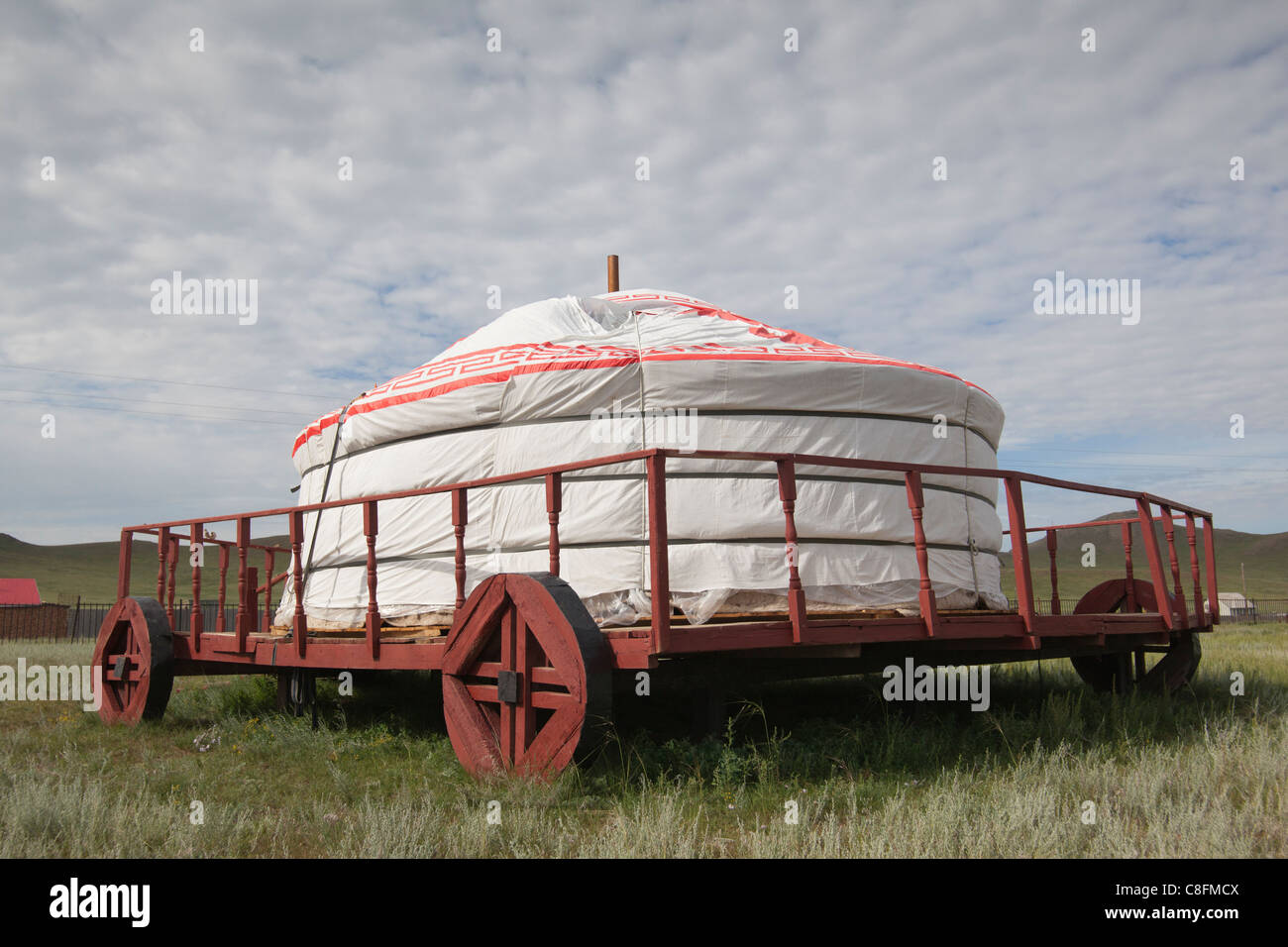 Cart to haul a nomadic Mongolian ger in Mongolia Stock Photo - Alamy