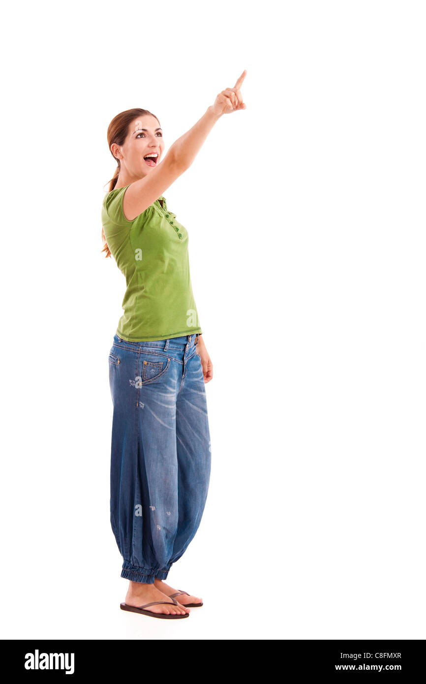 Beautiful woman pointing Stock Photo - Alamy