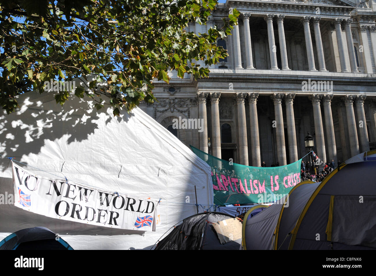 No New World Order and Capitalism is Crisis banners outside St Paul's ...