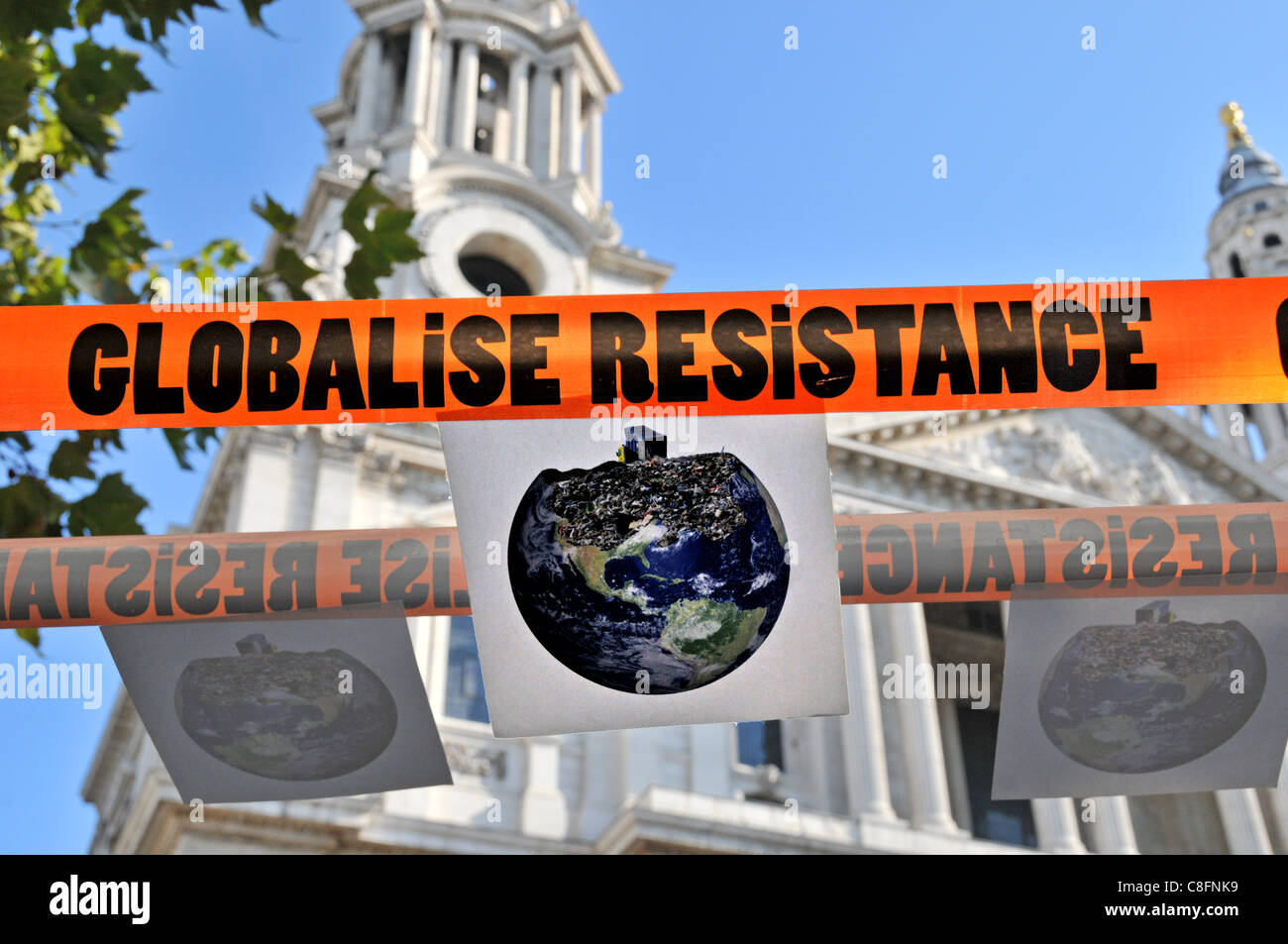 Global resistance banner outside St Paul's cathedral as the Occupy ...
