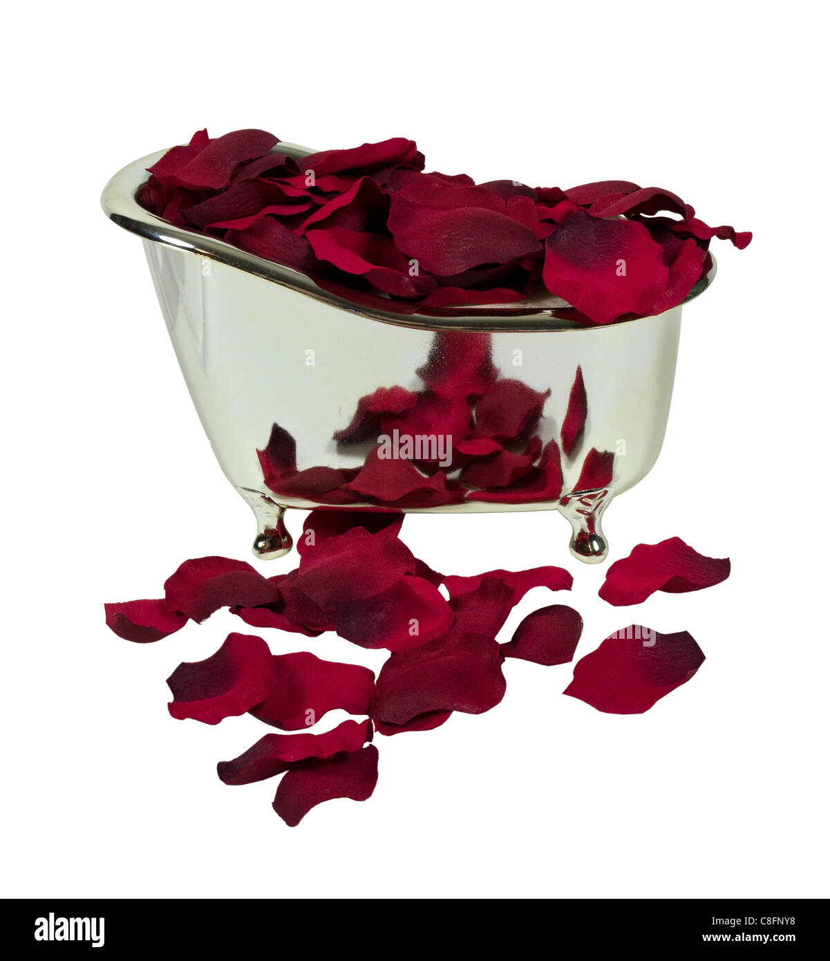 Silver claw footed bathtub filled with rose petals - path included ...