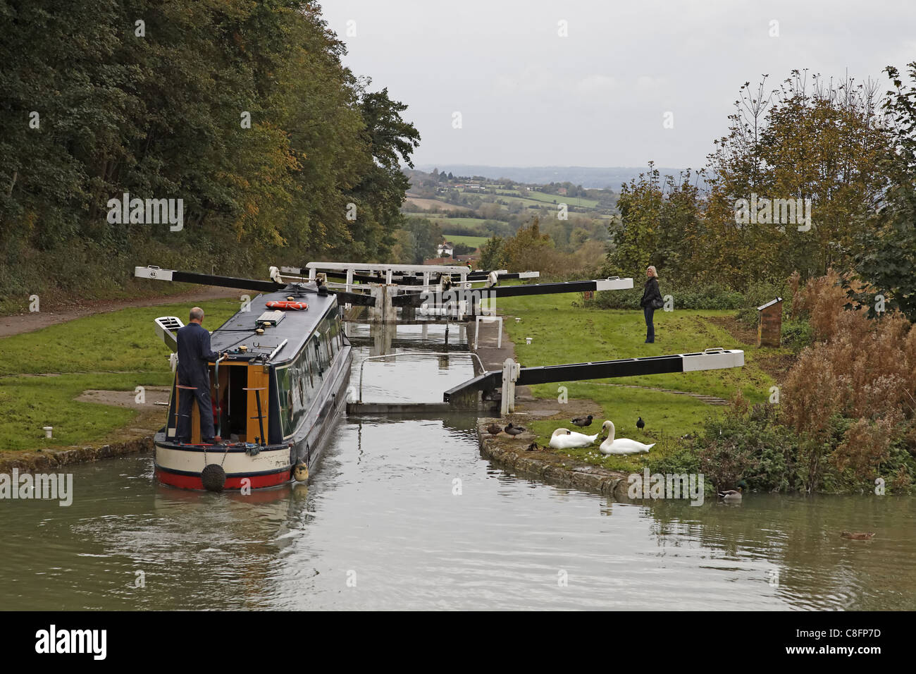 Kennet & Avon Canal Narrow Boat on the Caen Hill Flight of 16 Locks ...