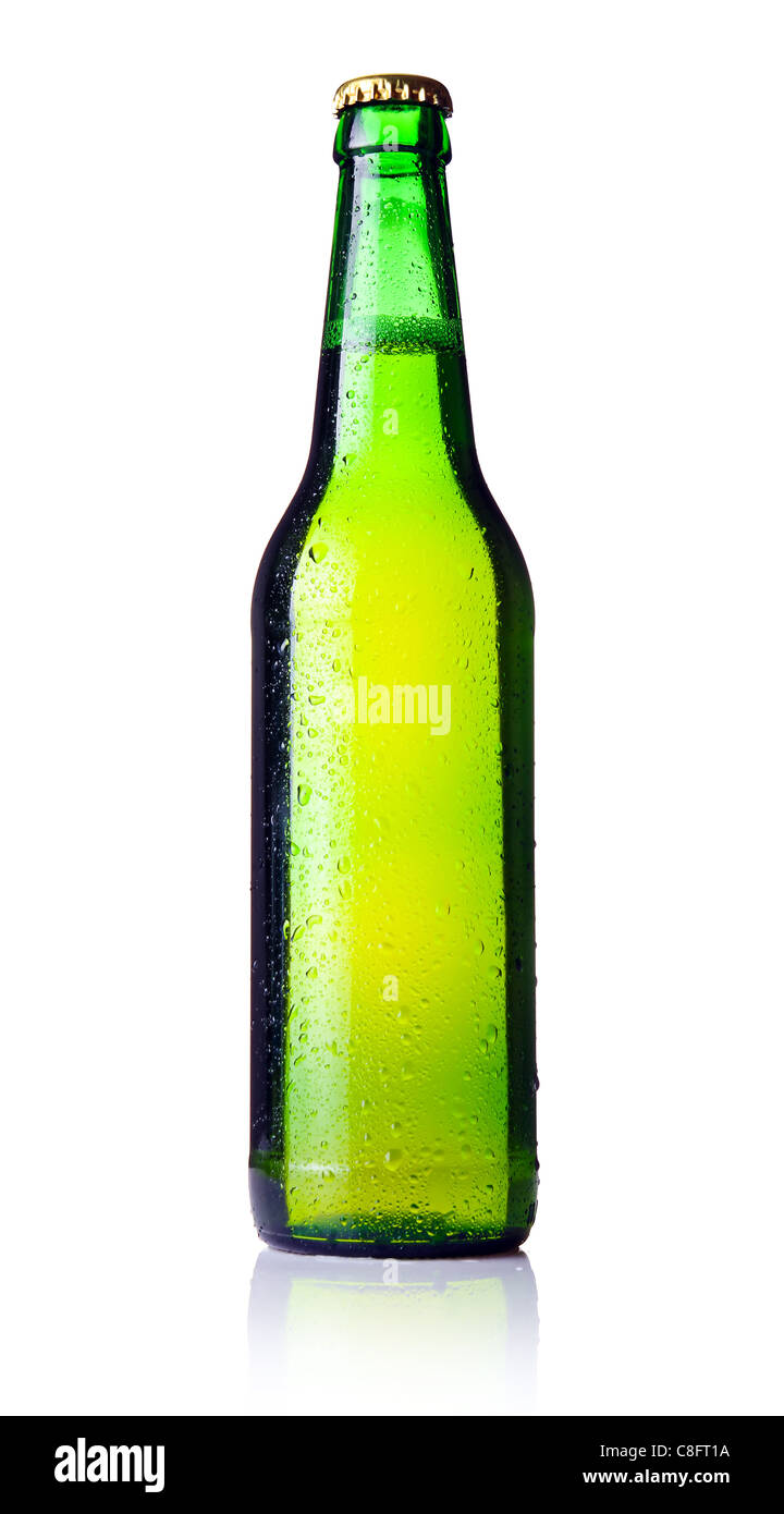 Green bottle of beer isolated on white background Stock Photo - Alamy