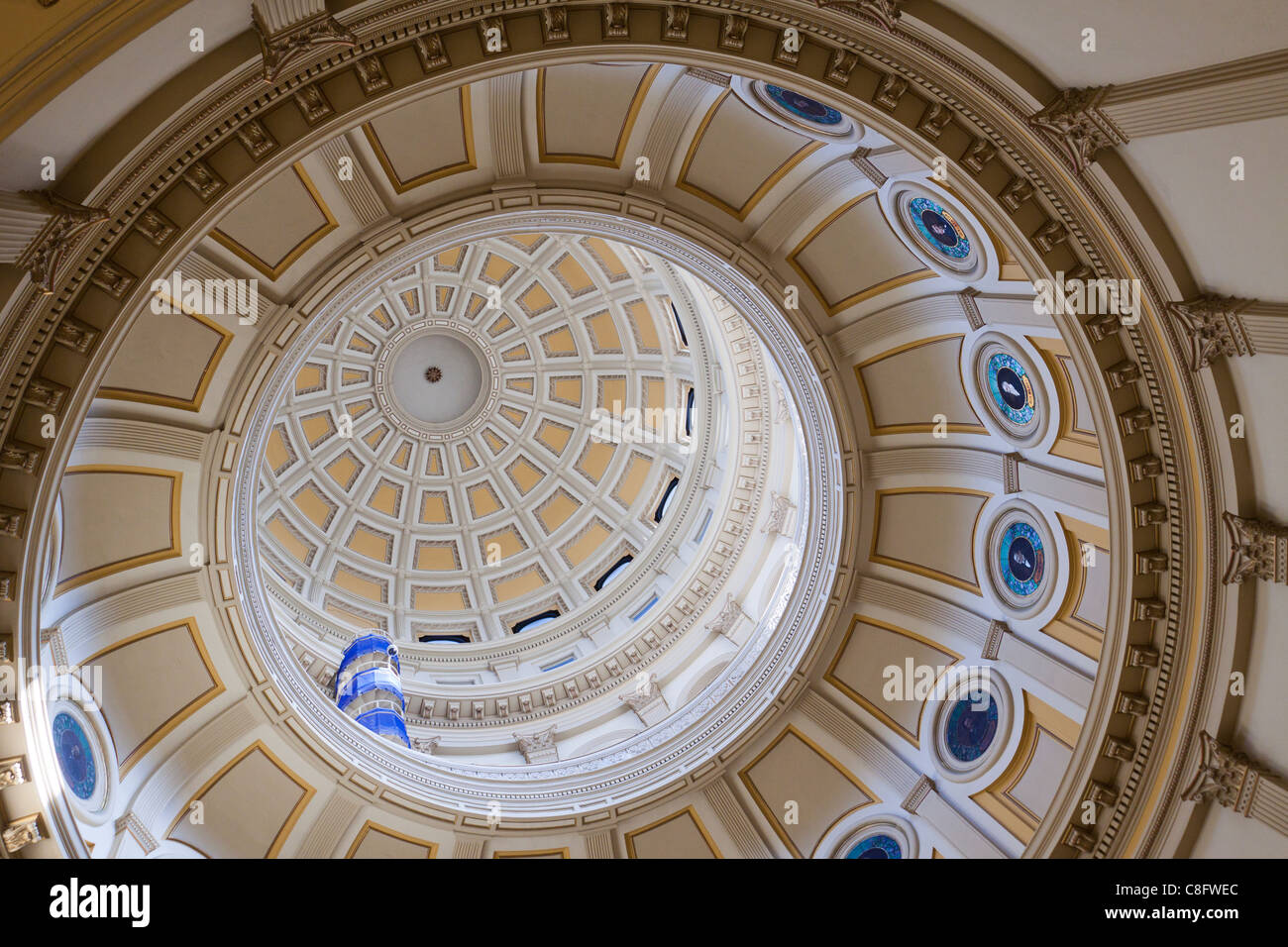 Closeup of ceiling in Colorado capitol building rotunda with hall of ...