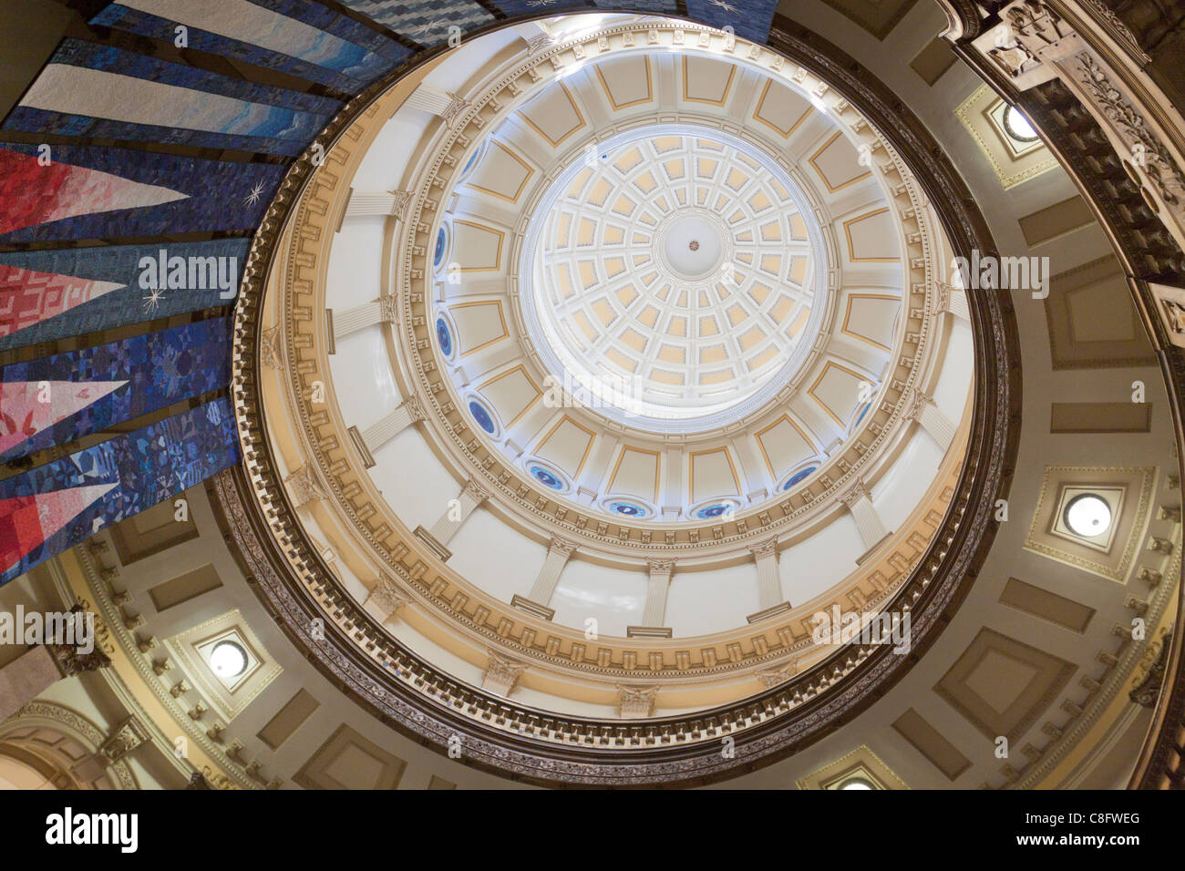 Interior of Colorado capitol building dome rotunda with banners Stock ...