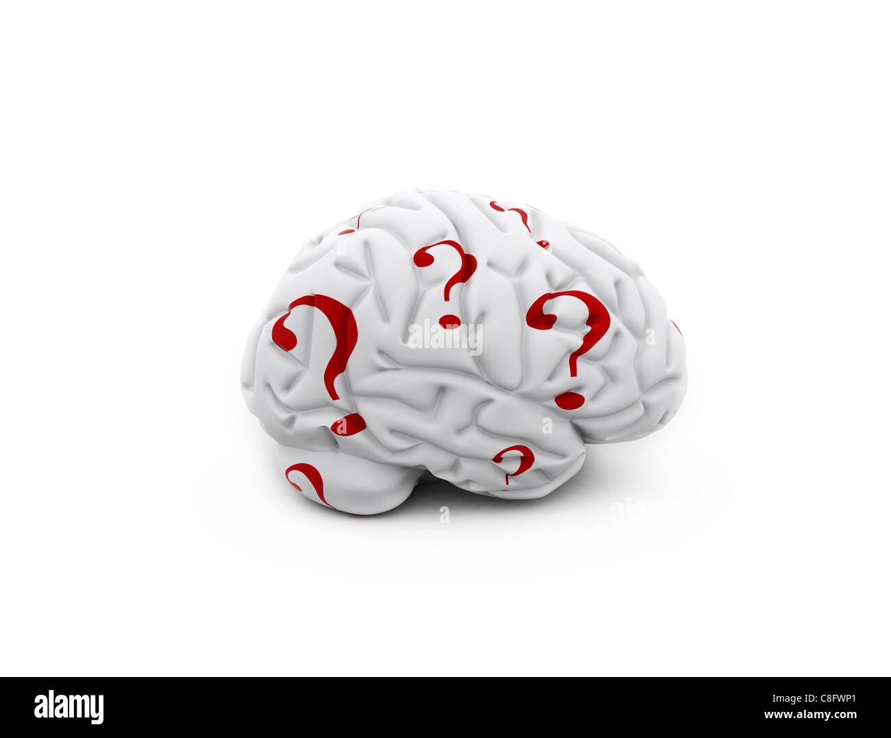 A human brain and question marks Stock Photo - Alamy