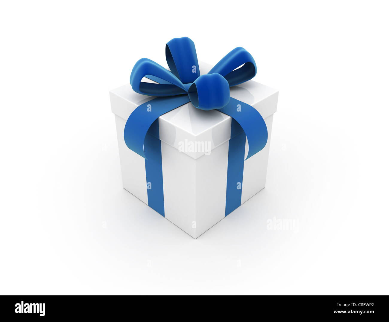 Single gift box with blue ribbon Stock Photo - Alamy