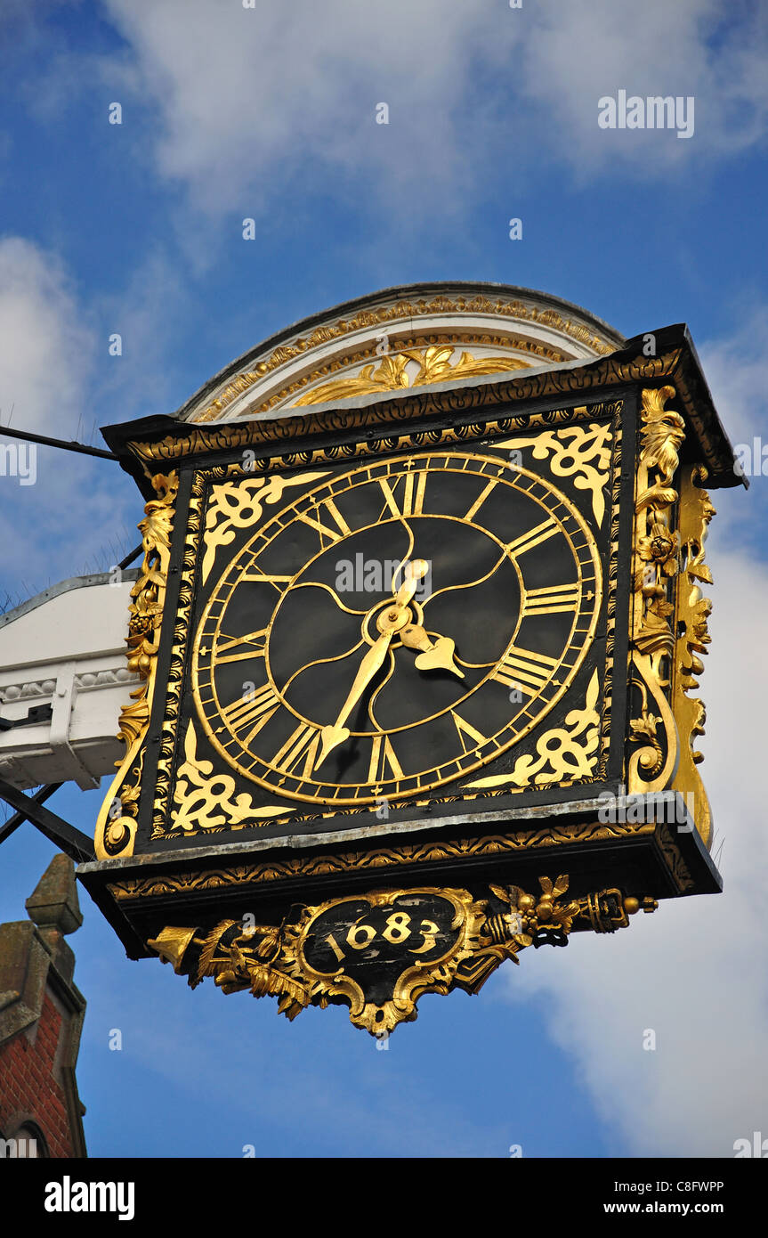 17th century Guildhall guilded clock, The High Street, Guildford ...