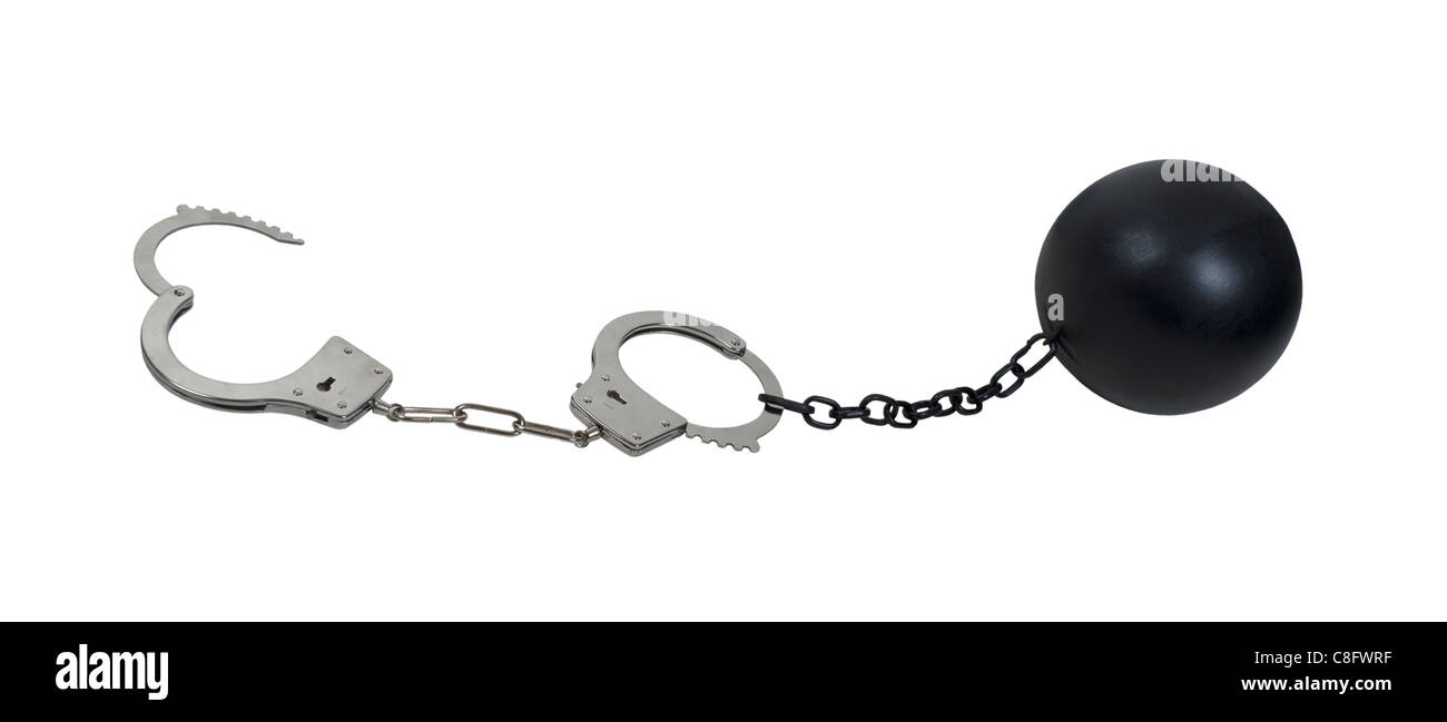 Arrest and incarceration shown by handcuffs and a ball and chain - path ...