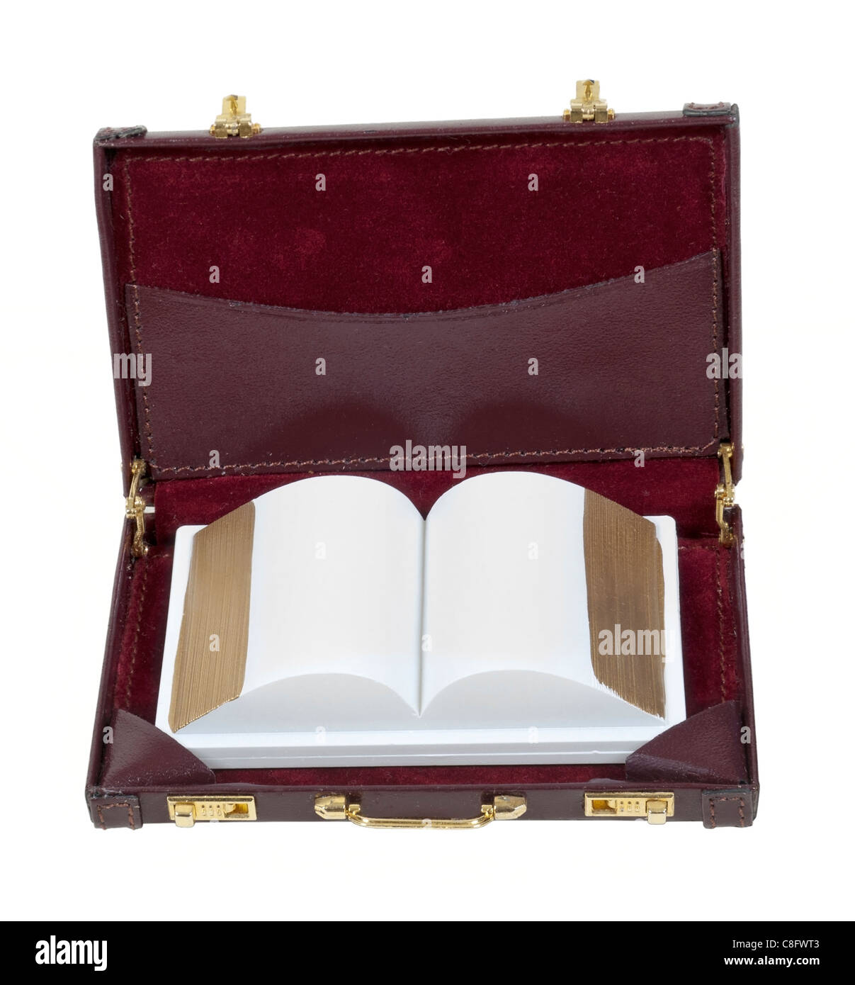 Large white book with golden trim in a leather briefcase - path ...