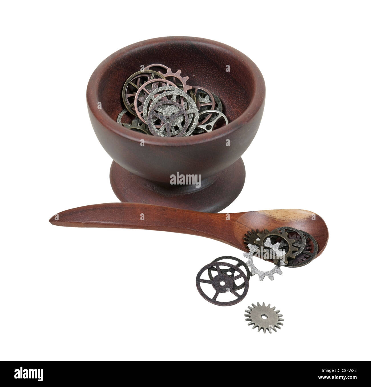 Getting in gear for breakfast shown by a bowl and spoon with a variety ...