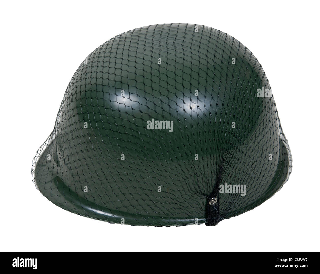 Green military helmet with netting over it - path included Stock Photo ...