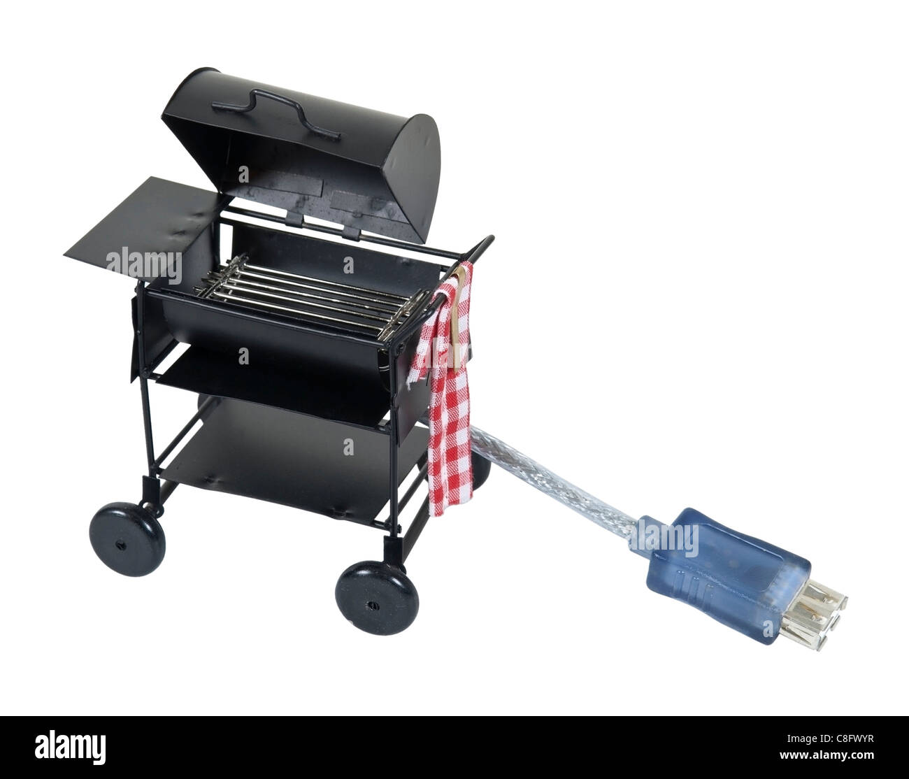 Online cooking recipes shown by a metal barbecue grill with a USB ...