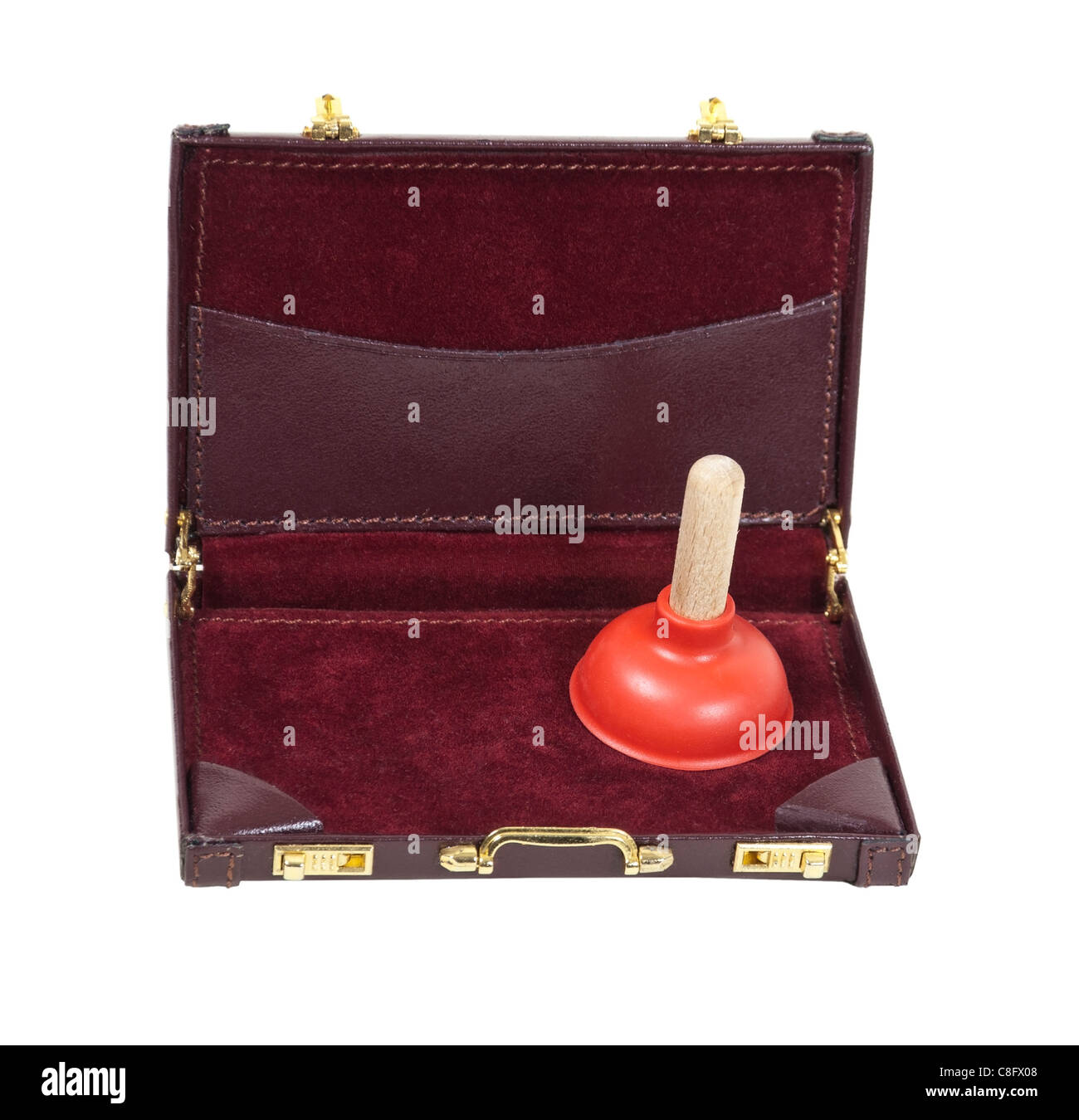 Red plunger in a leather briefcase - path included Stock Photo - Alamy