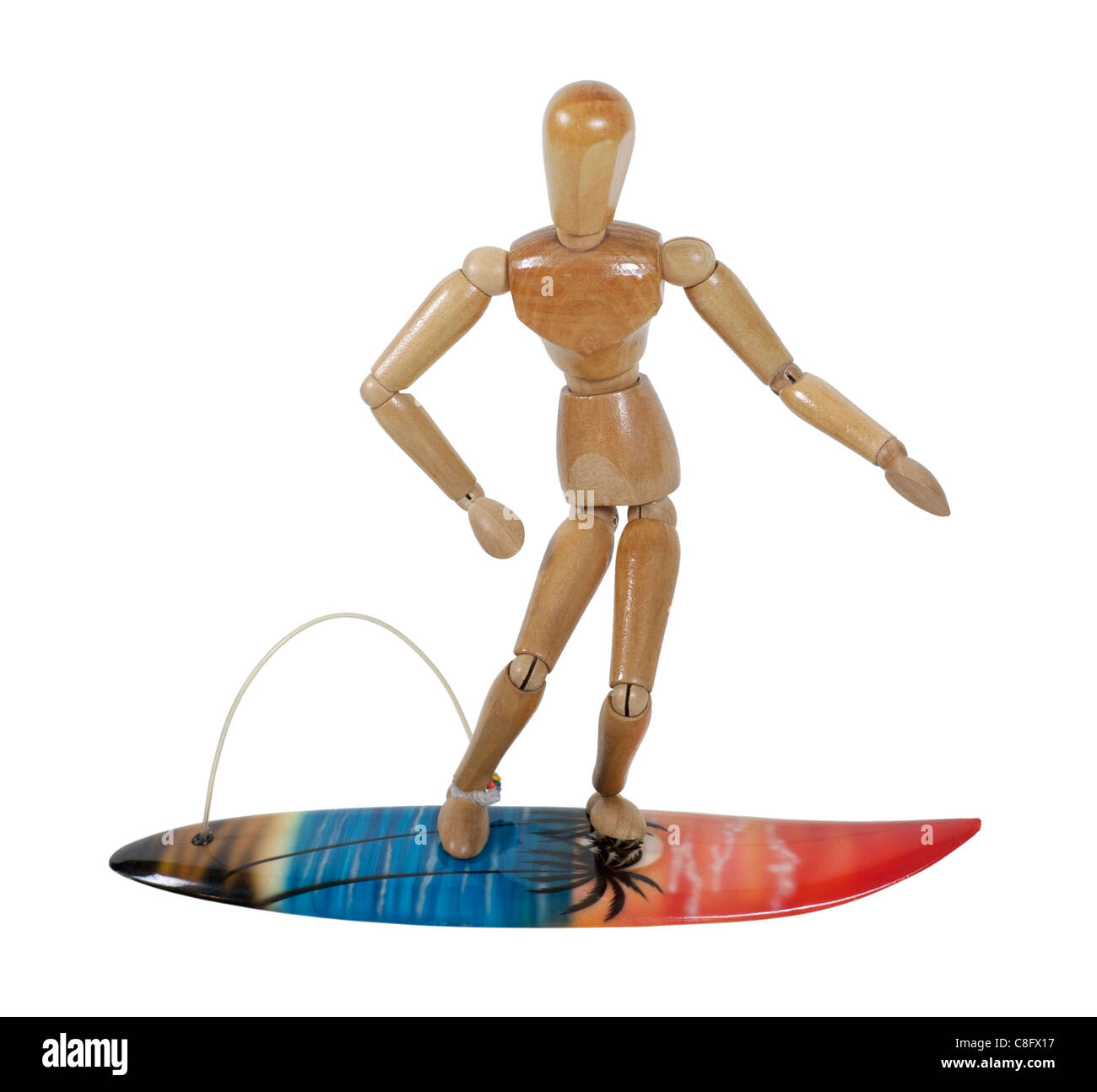 Riding a surfboard used to ride waves on the ocean painted in bright ...