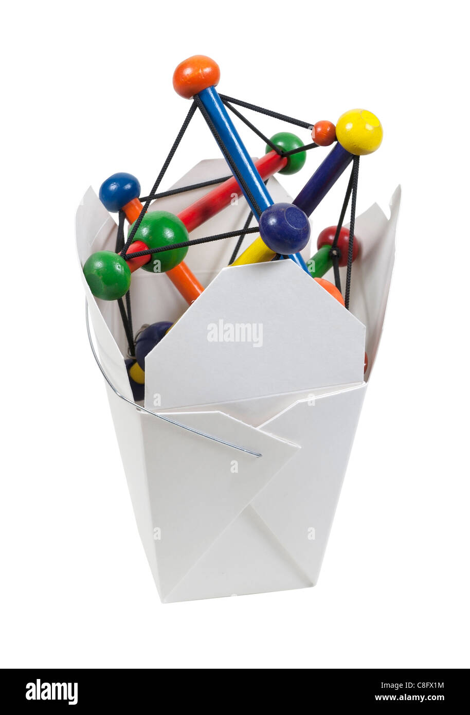 Atom model made of beads and strings in a paper take out box - path ...