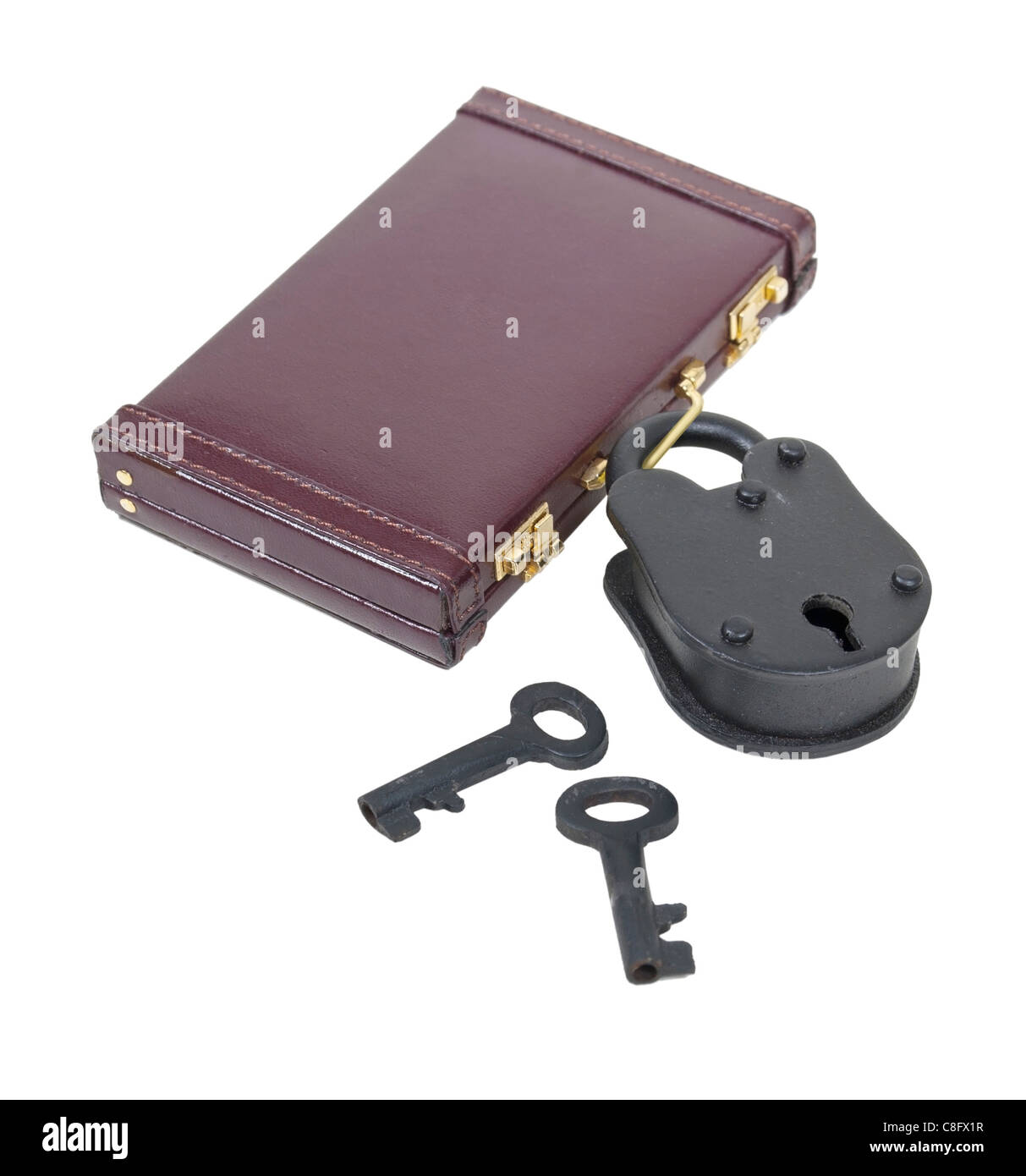 Secure office practices shown by a leather briefcase with a heavy lock ...