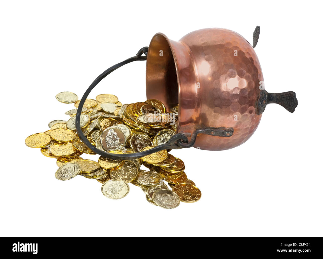 Gold coins spilled from a spilled pot hi-res stock photography and ...
