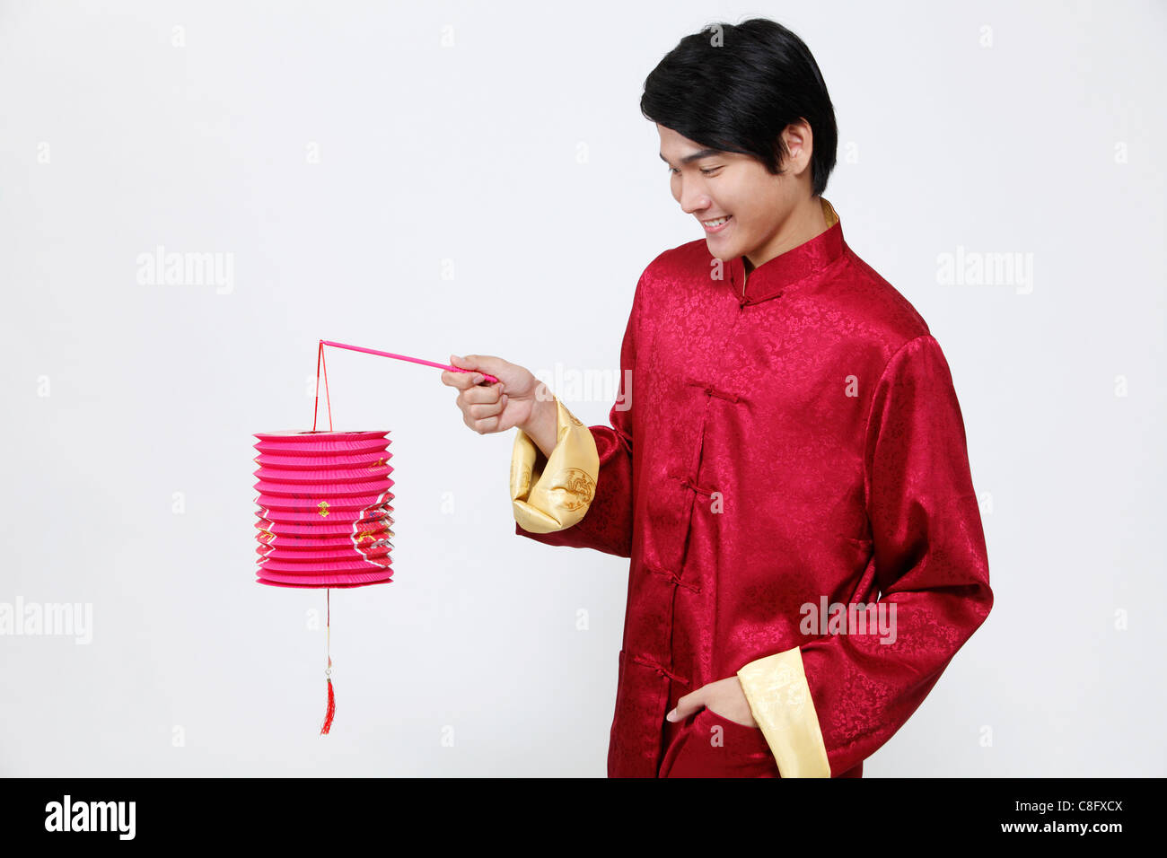 man enjoying holding lantern Stock Photo - Alamy