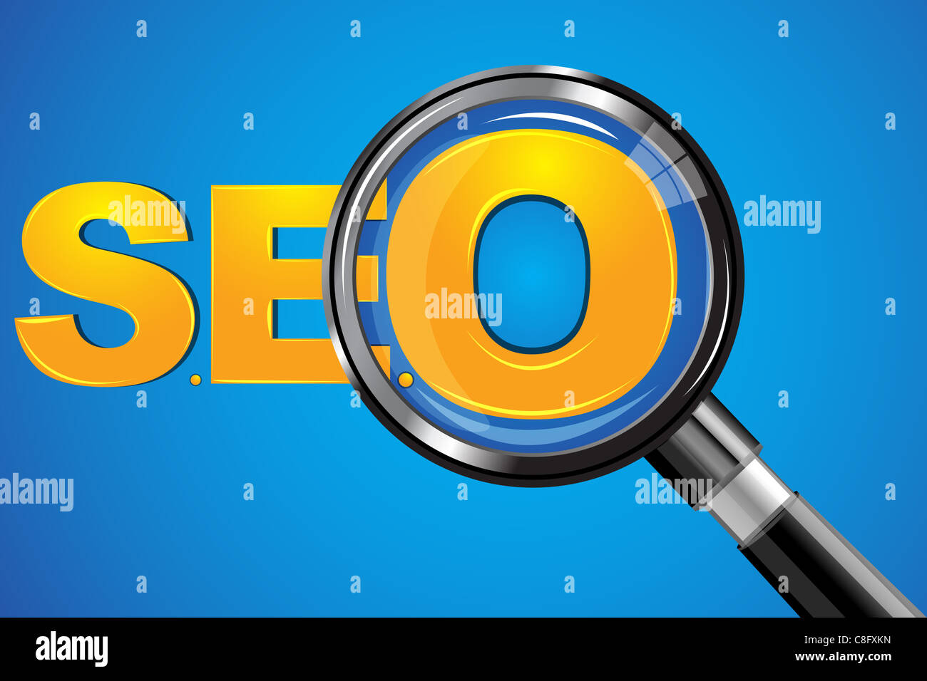 illustration of seo with lens on white background Stock Photo - Alamy