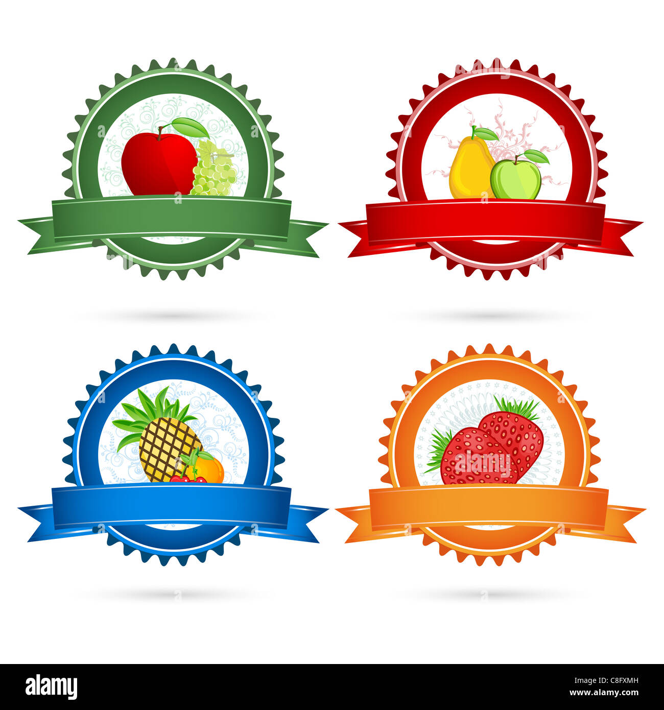 illustration of fruit tags on white background Stock Photo - Alamy