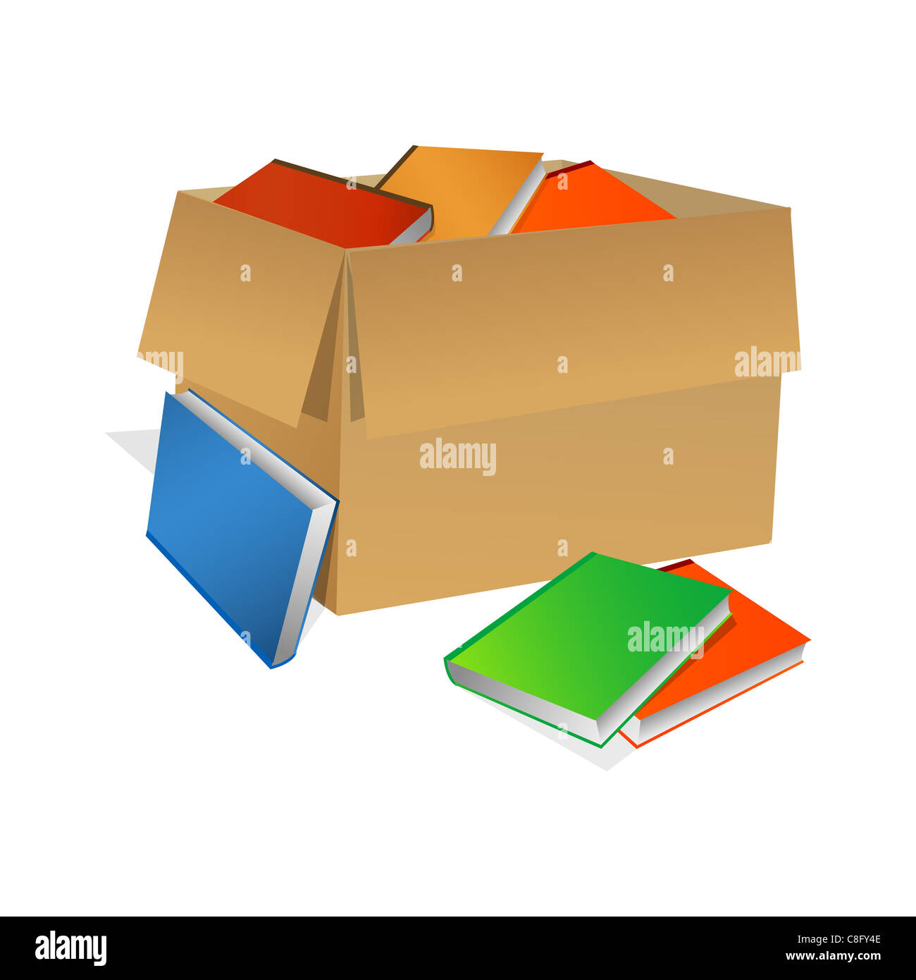 illustration of books in box on white background Stock Photo - Alamy