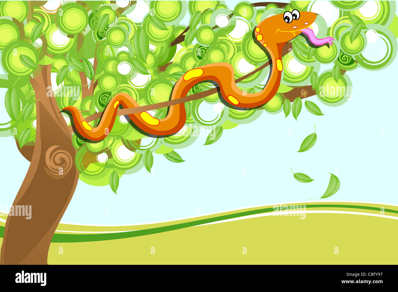 illustration of snake with tree Stock Photo - Alamy