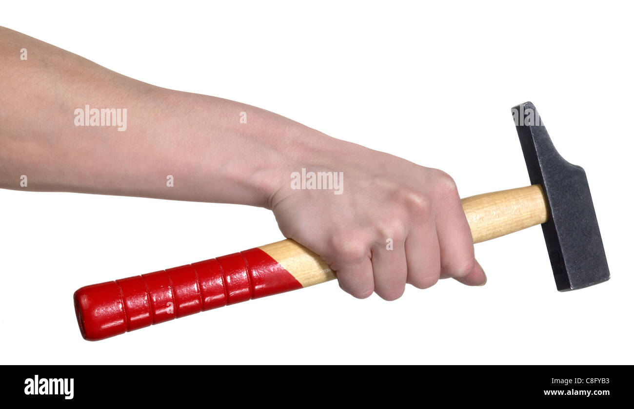 White isolated hand holding hammer hi-res stock photography and images ...
