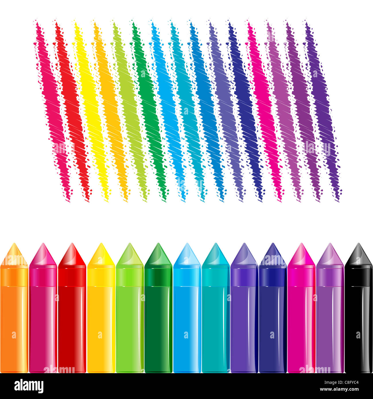 illustration of colorful crayons on white background Stock Photo - Alamy