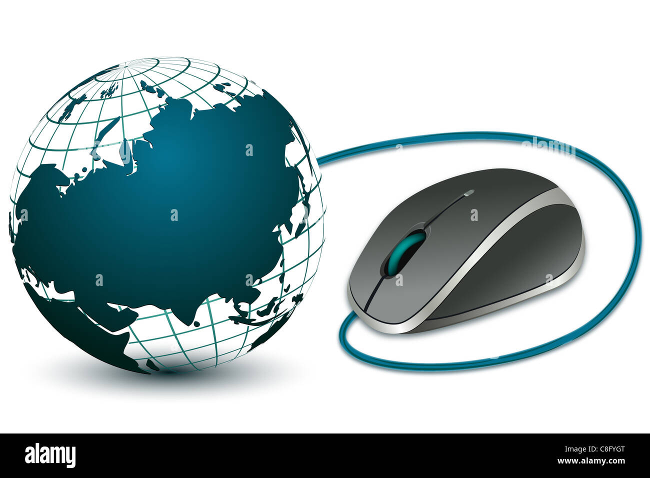 illustration of computer mouse with globe on white background Stock ...