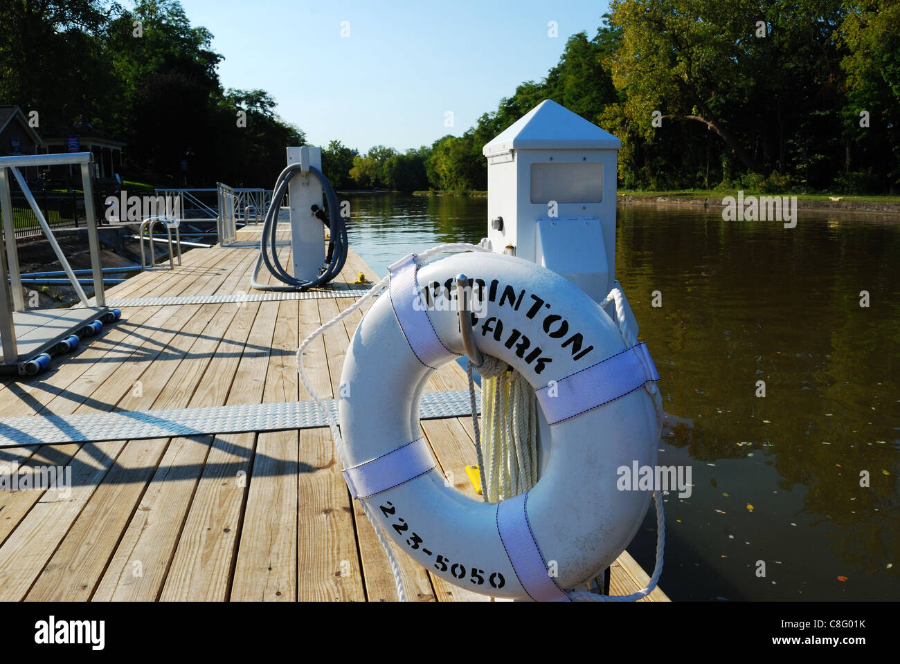 Life preserver on Erie Canal Dock at Perinton Park Stock Photo - Alamy