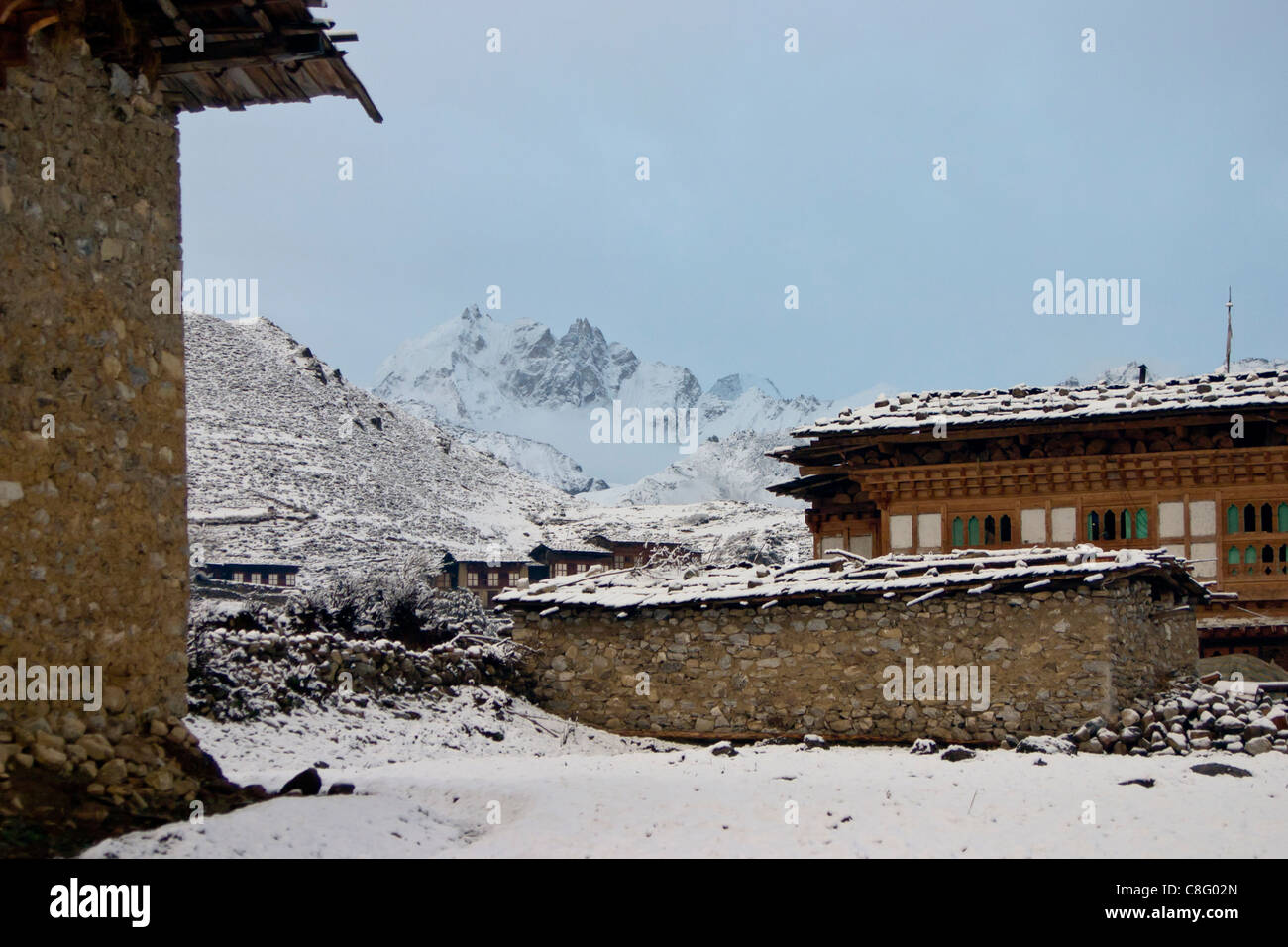 Typical stone houses in remote Laya village Stock Photo - Alamy
