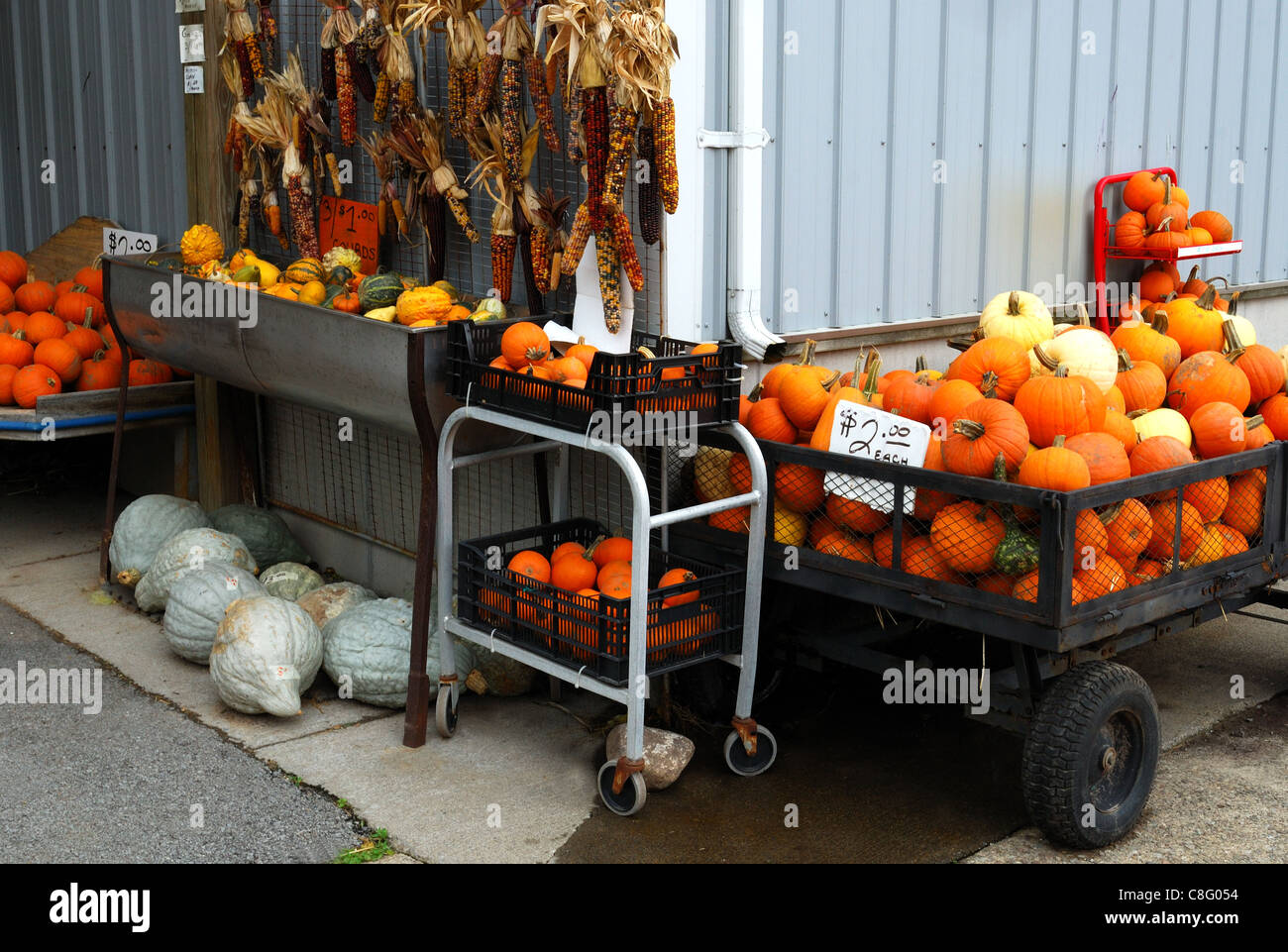 Farmers display of produce available at roadside stand Stock Photo - Alamy