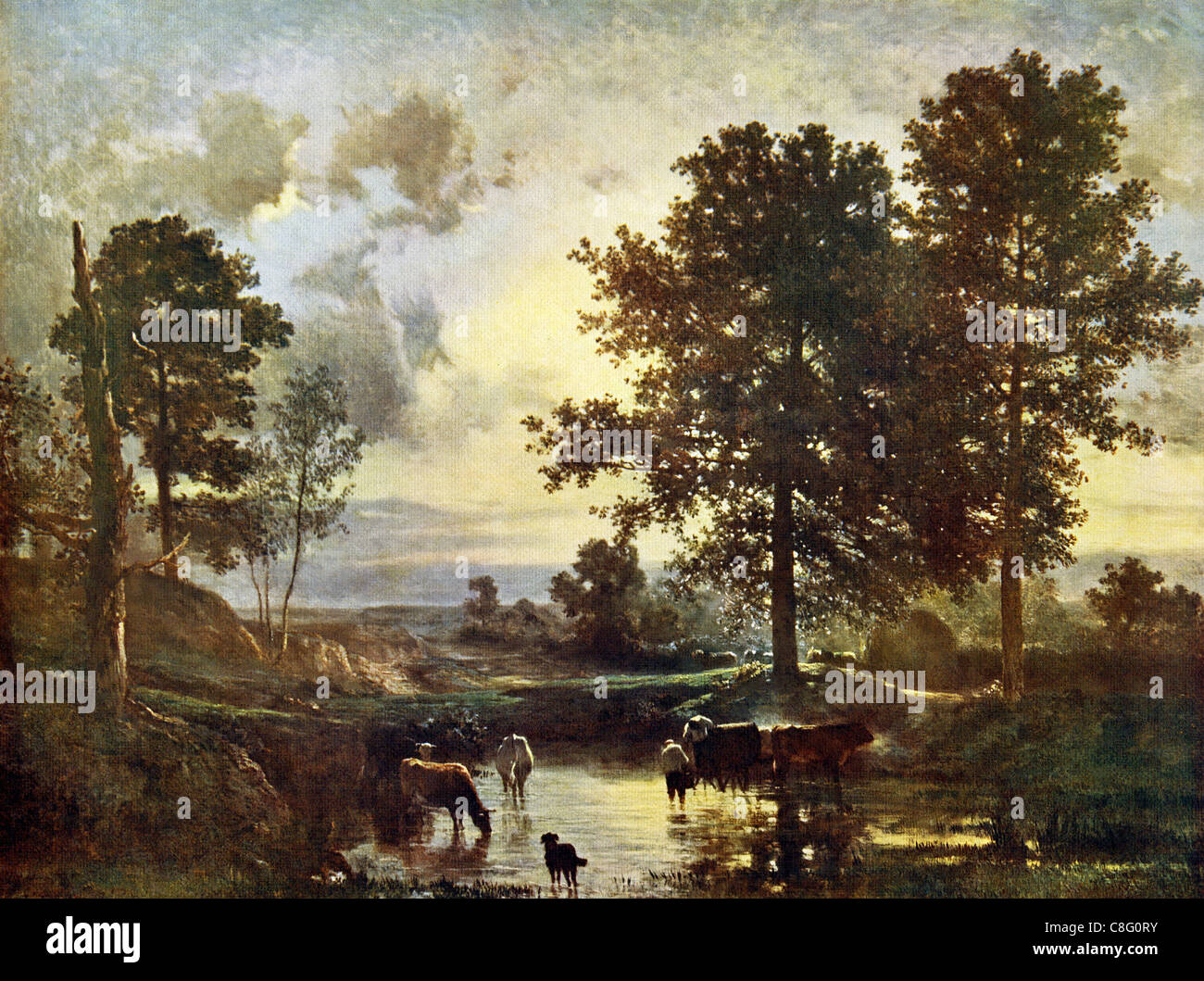 The painting titled Watering Cattle is by French artist Constant Troyon ...