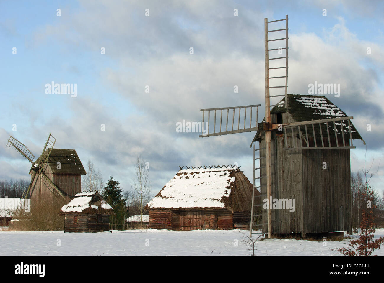 Traditional old Polish village in winter scenery Stock Photo - Alamy