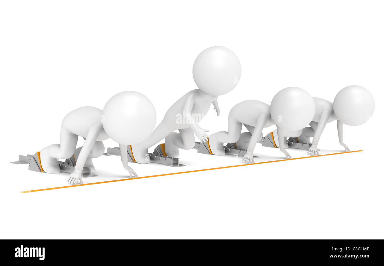3D little human x4 The Athletes. Start Block. One the fastest. People ...