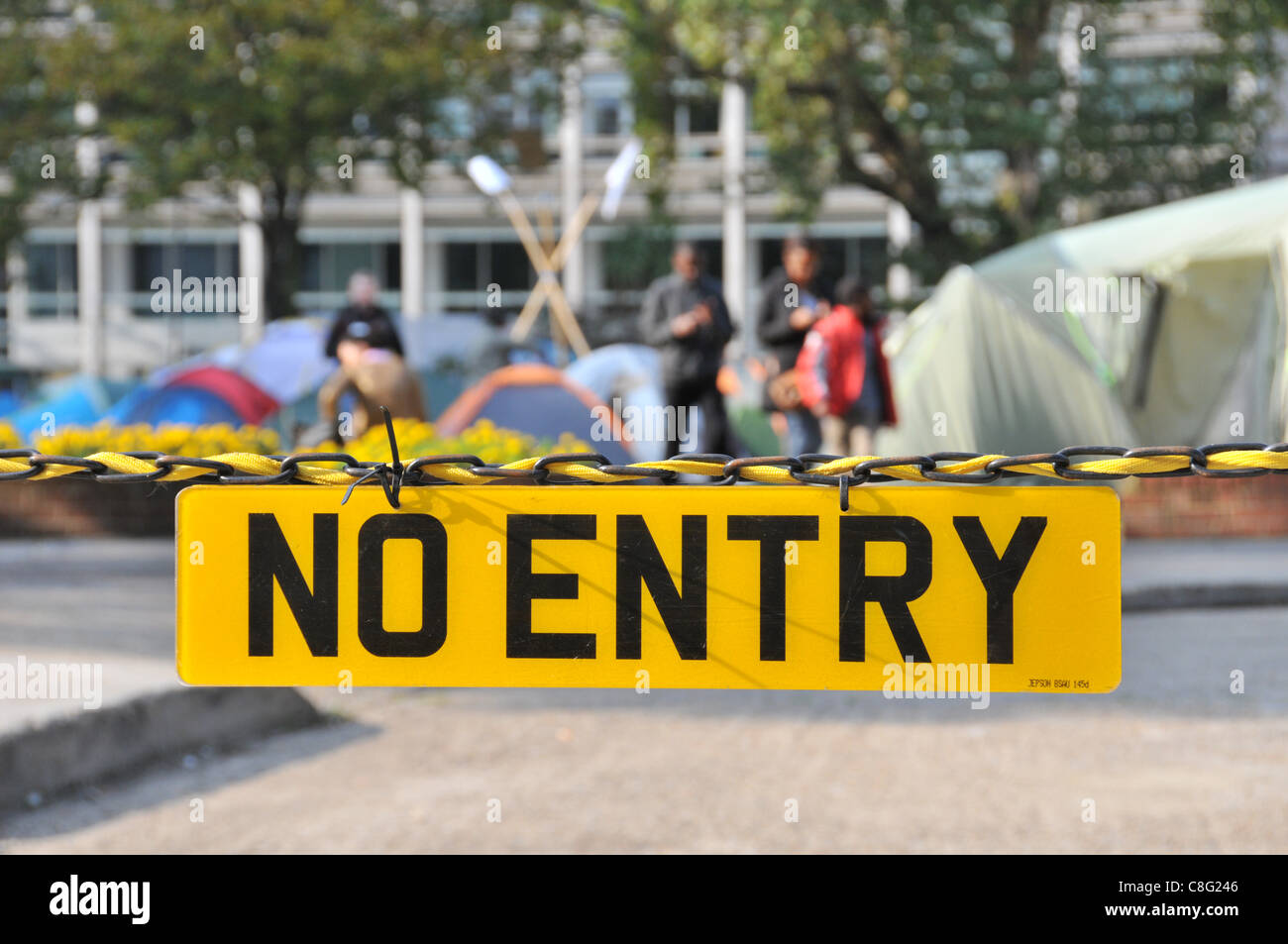 No Entry sign at The Occupy London protest spreads to Finsbury Square ...