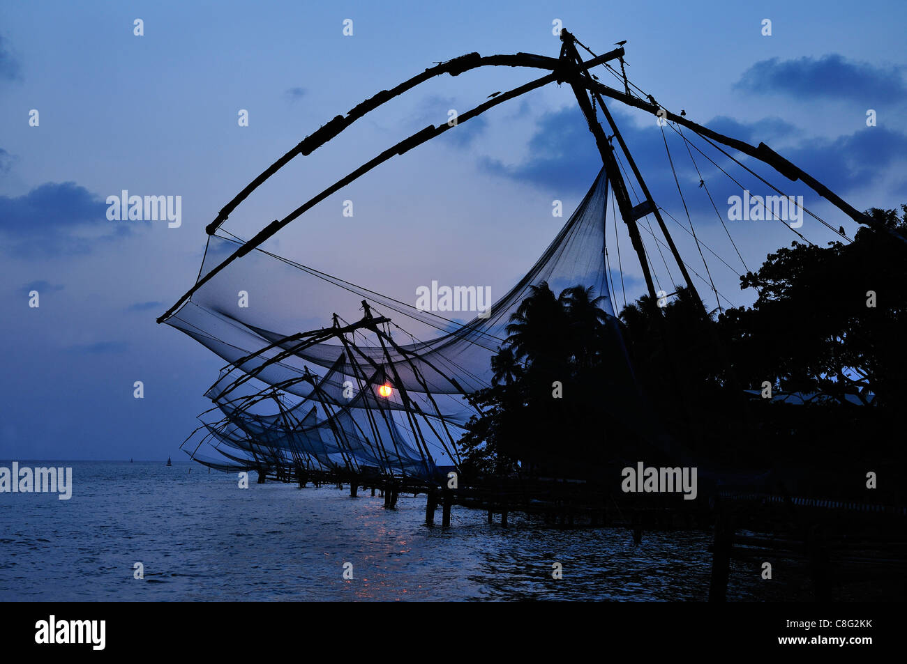 The famous Chinese Fishing nets of Cochin on the Vepeen side of the ...