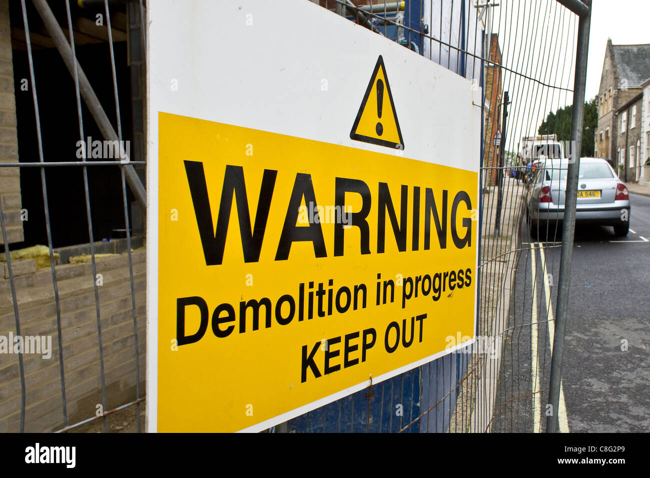 Construction site UK demolition warning Stock Photo - Alamy