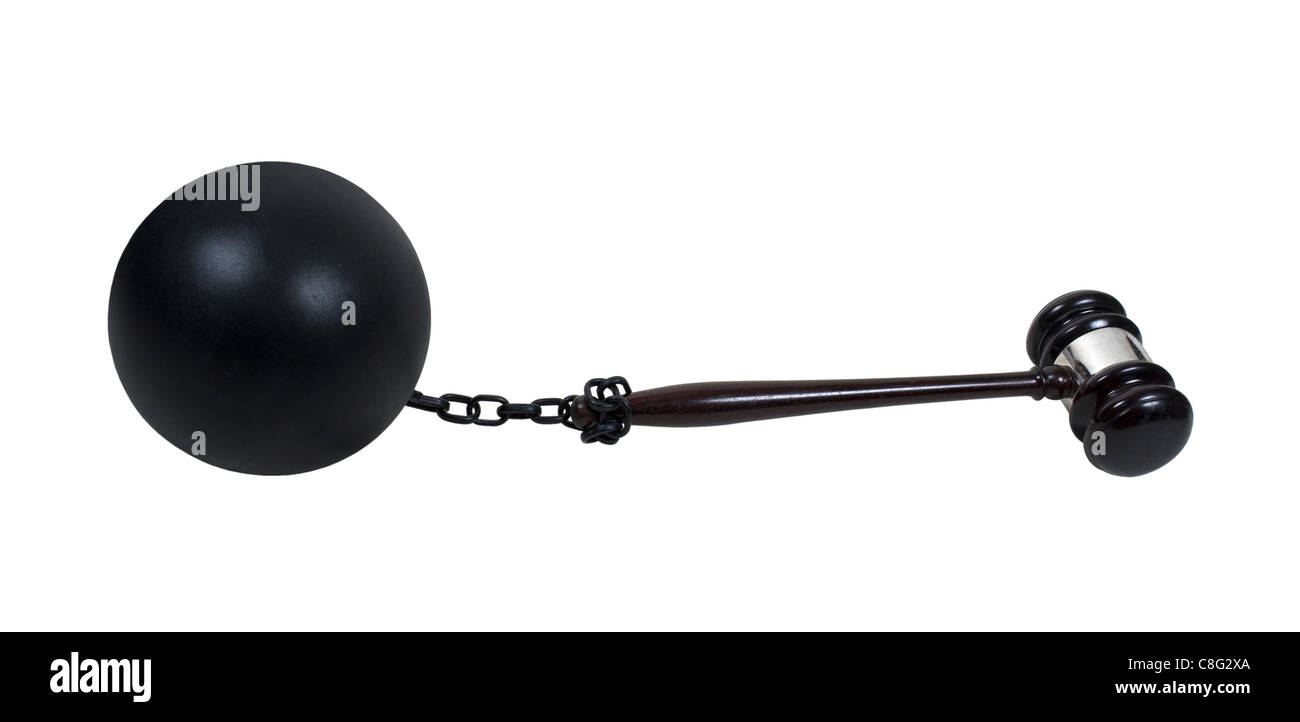 Large black ball and chain attached to a gavel - path included Stock ...