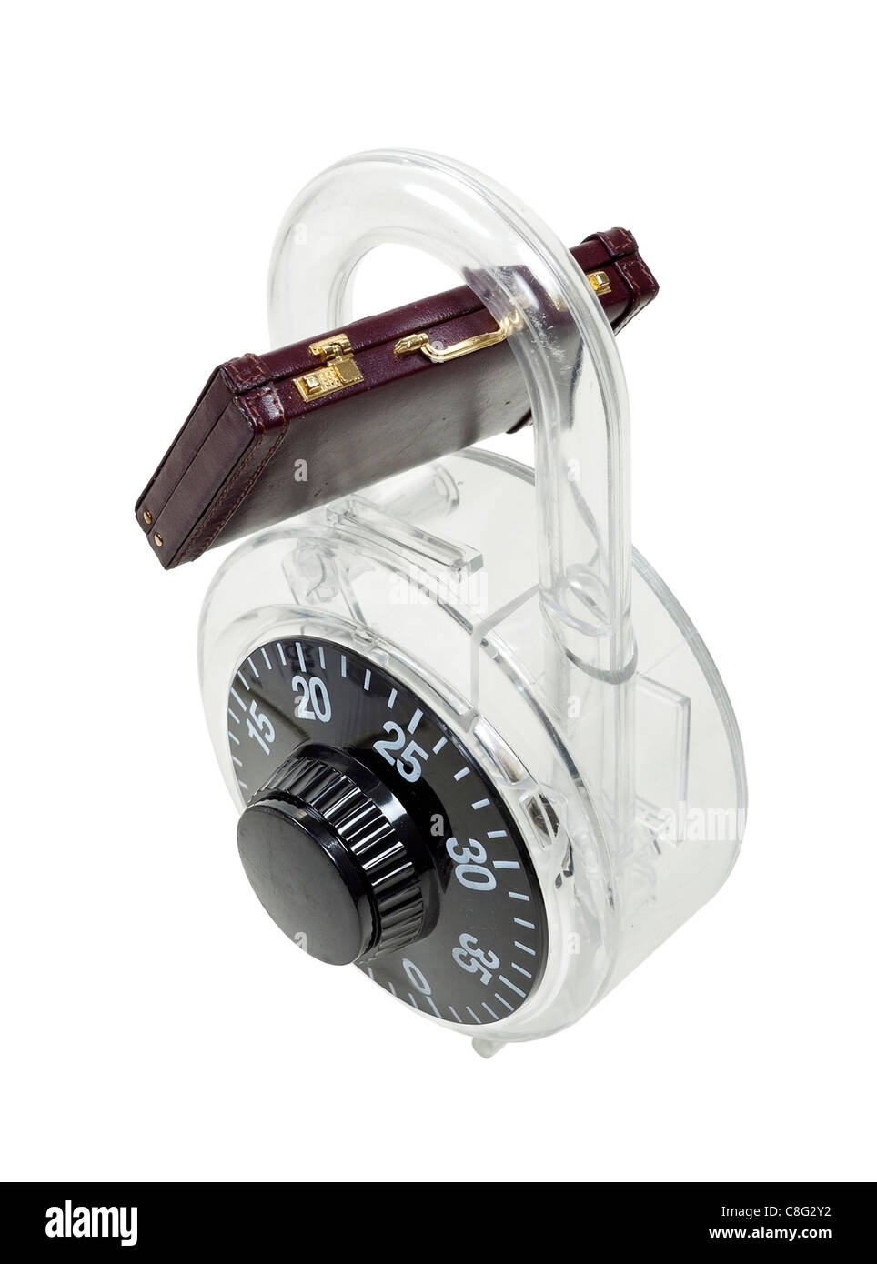 Business security shown by a large padlock used to lock items around a ...