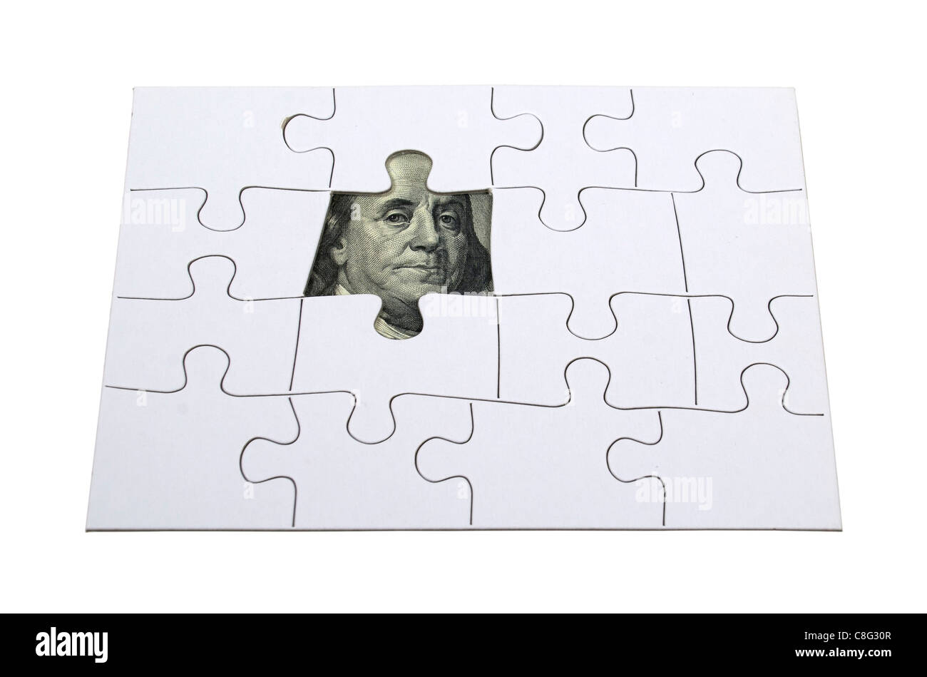 Finding money shown by a missing puzzle piece revealing money - path ...