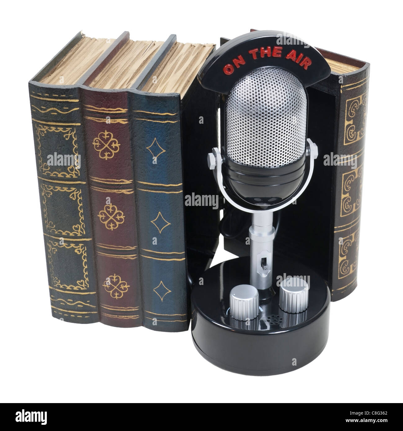 Story broadcasts shown by a retro pill audio microphone with an on the ...