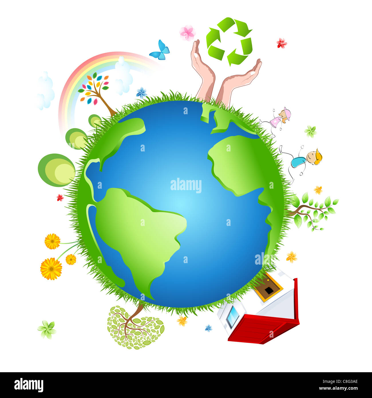 illustration of recycle globe on white background Stock Photo - Alamy