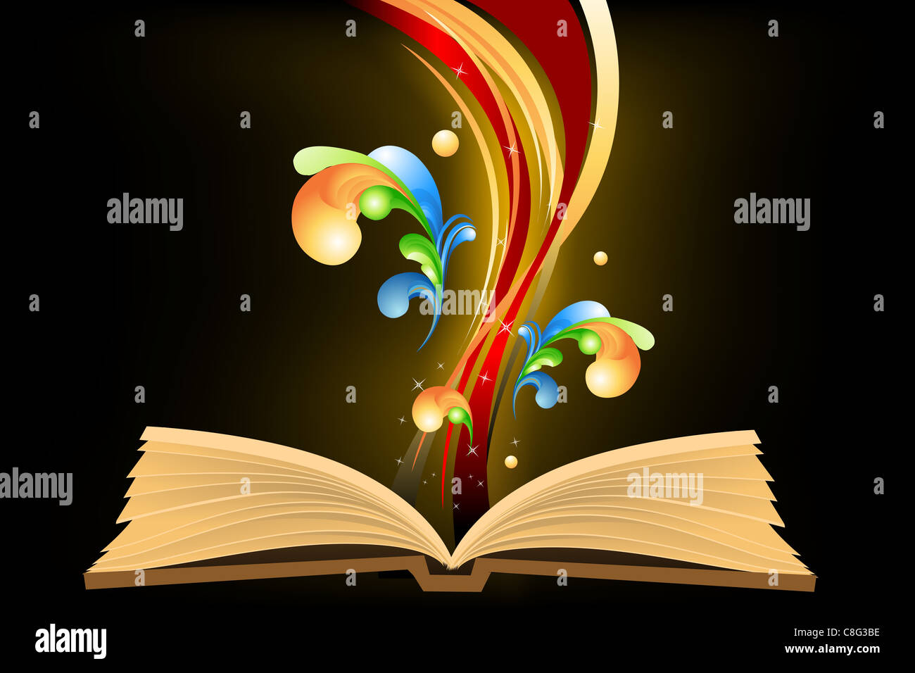 illustration of open book with waves Stock Photo - Alamy