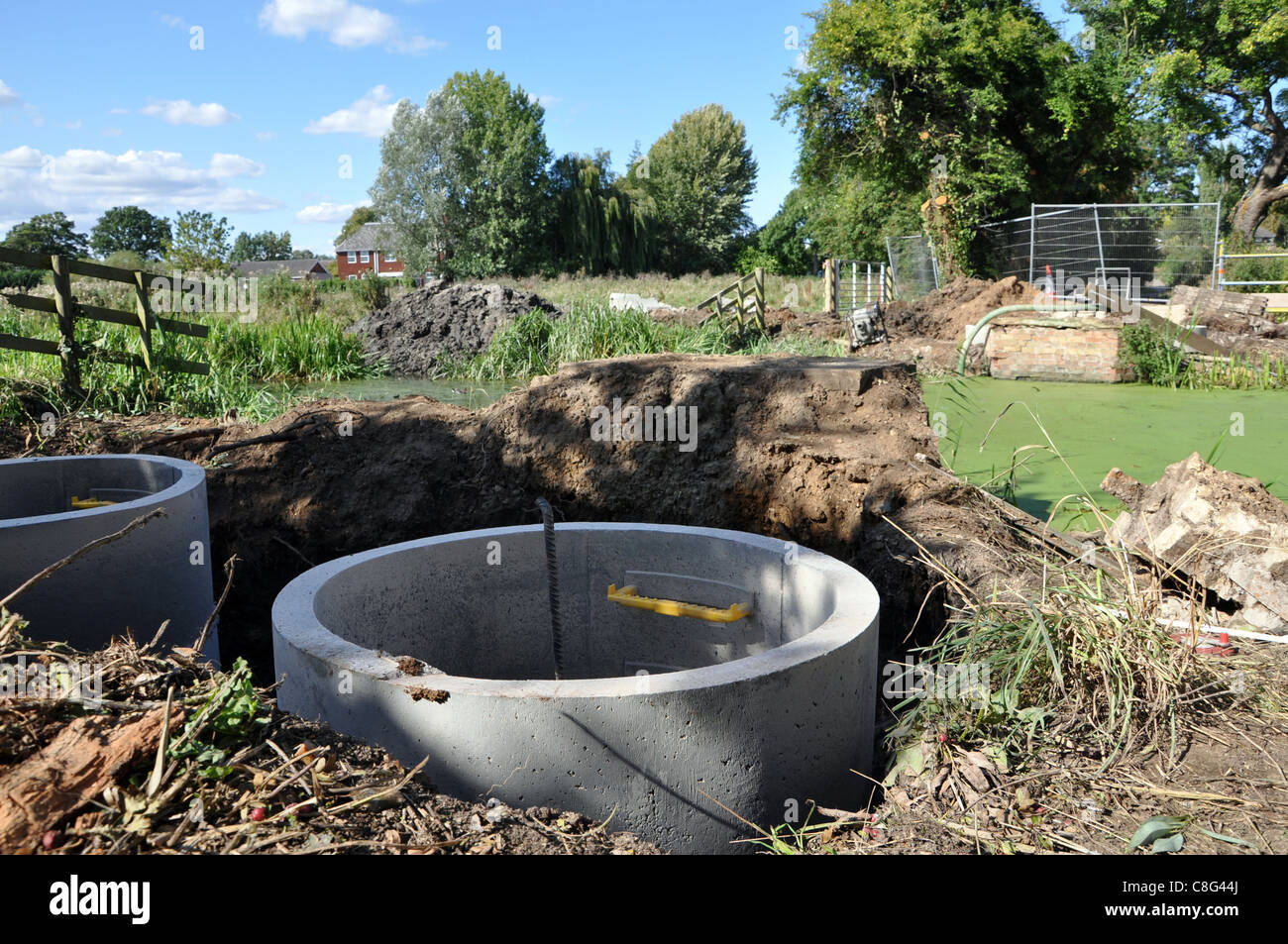 concrete inspection rings used for the foundations of a new bridge ...
