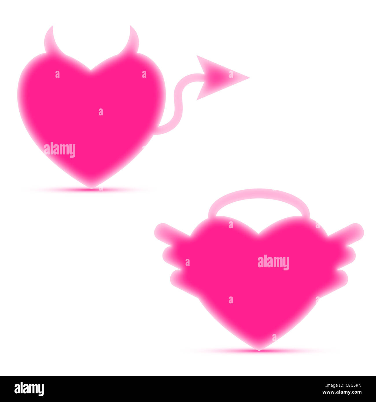 illustration of good and bad heart on white background Stock Photo - Alamy